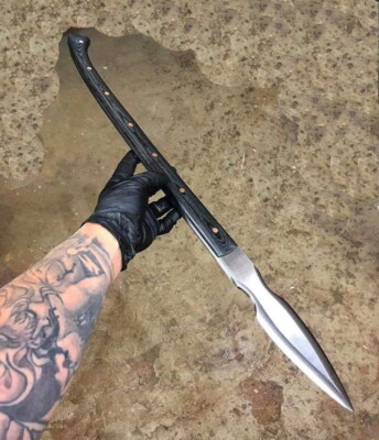 24" CUSTOM HANDMADE STEEL BLADE HELLBOY SPEAR KNIFE WOOD HANDLE+SHEATH ...