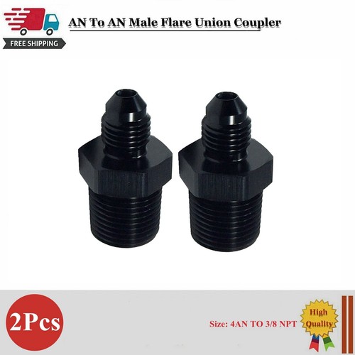 2Pcs Black 4AN to 3/8 NPT Adapter Straight Pipe Thread to 4 AN Flare ...