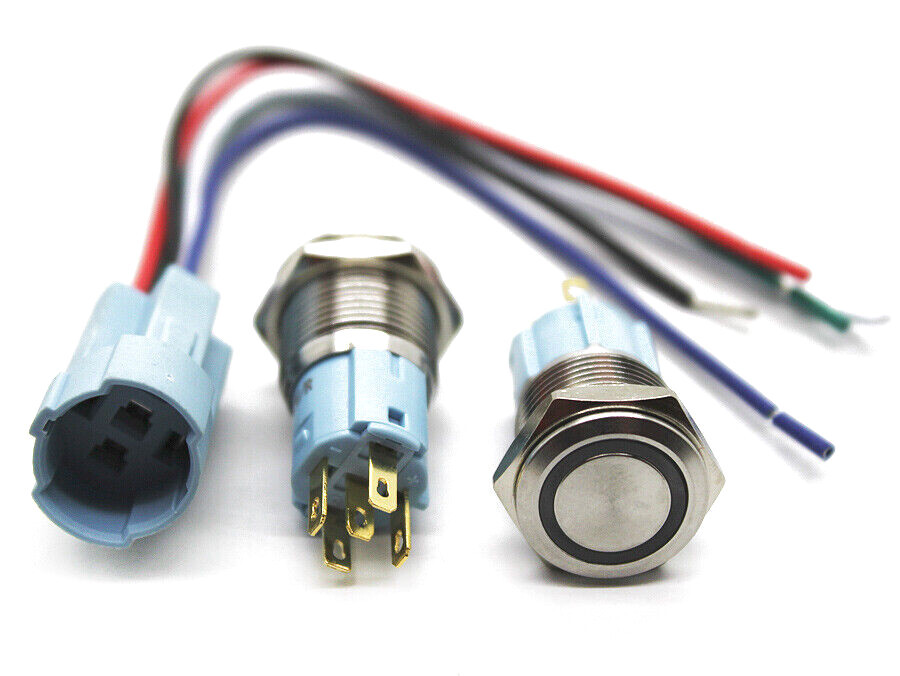 LED ON/OFF Stainless Steel Push Button Panel Mount Switch w/Harness | eBay