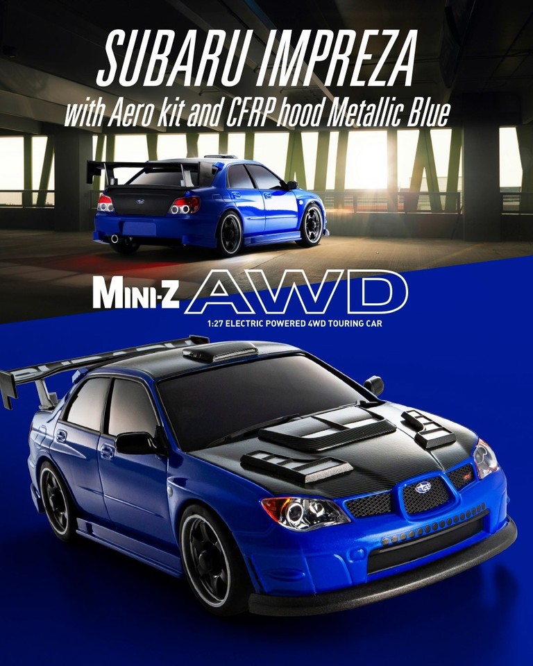 MINI-Z AWD SUBARU IMPREZA with Aero kit and CFRP hood Metallic Blue ...