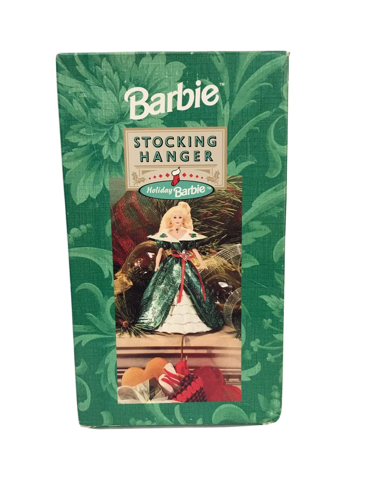 Hallmark Holiday Barbie Stocking Holder Hanger Green Dress Sparkly ...