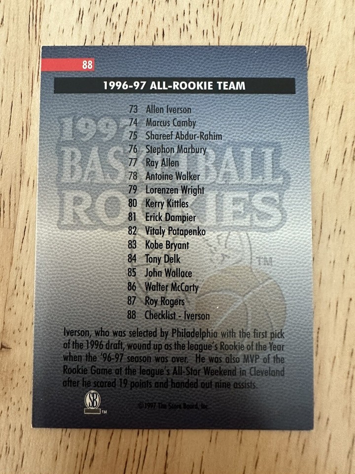 1997-98 SCORE BOARD ALLEN IVERSON ROOKIE PHILADELPHIA 76ERS #88 NBA ...