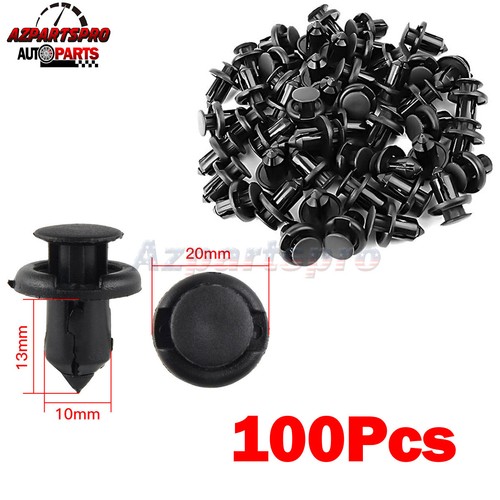 100pc 10mm Black Plastic Bumper Hood Fender Clips Rivet Fastener For ...