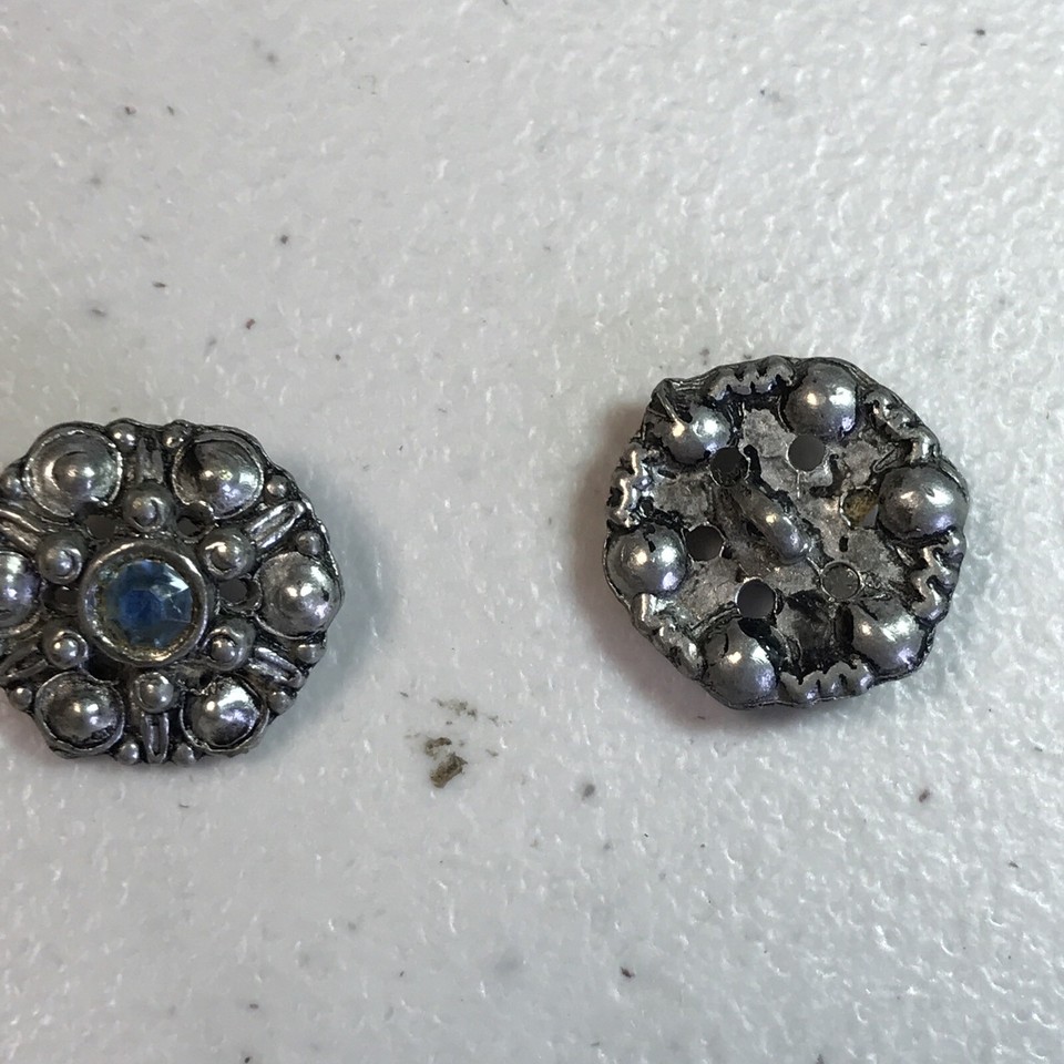 Buttons Blue Rhinestone Pierced Silver Tone Ornate Filigree Shank 2 ...