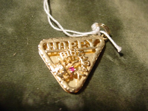 14K Yellow Gold Triangle Shaped Happy Birthday Charm With Red Stone- | eBay