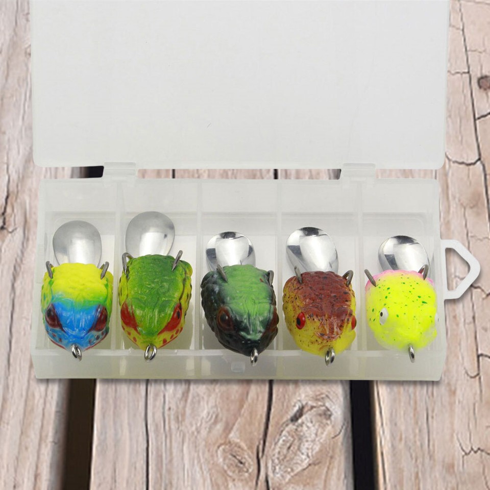 5pcs Bionics Sequin Frog Bait Double Hide Hook Bionic Fishing Bait for ...