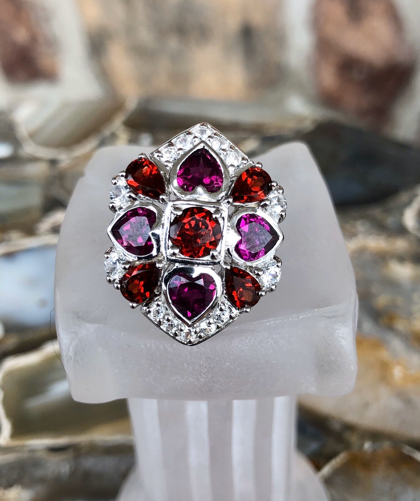 Gem Insider® Sterling Silver 7.68ctw Multi Garnet & White Topaz Ring 8 ...
