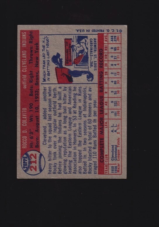 1957 Topps #212 Rocky Colavito Rookie | eBay