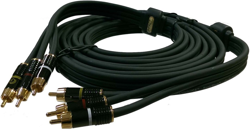 Cable Coax Coaxial RCA 3:3 AV Video Audio Shielded OFC Sonicwave 12FT ...