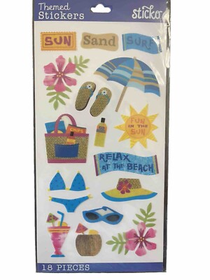Scrapbooking Crafts Stickers Sticko Sun Sand Surf Relax Beach Bathing ...