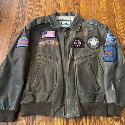 Exceed Leather Bomber Jacket Faded Brown Patches Mens XL Vintage ...