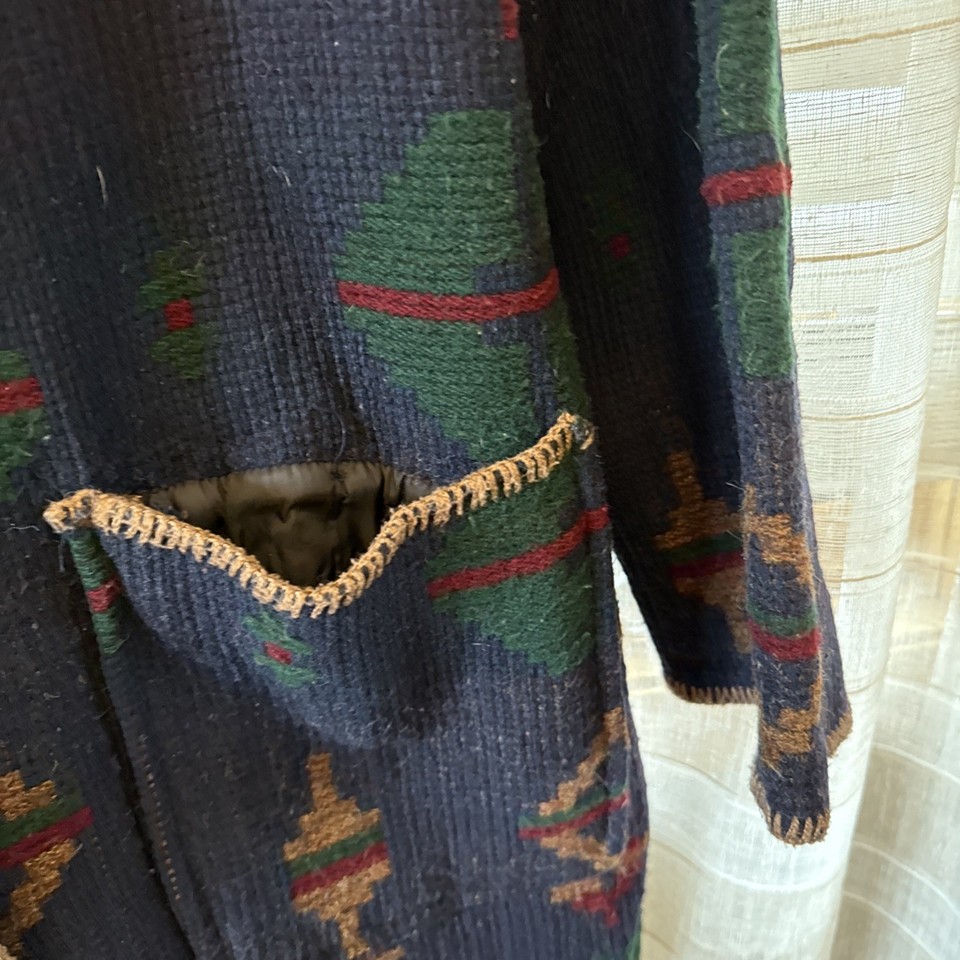 Woolrich Navajo Aztec Long Duster WOOL Sweater Blanket Coat REVERSIBLE ...
