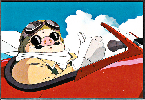 Porco Rosso POSTCARD "PORCO THUMBS-UP" 1992 Hayao Miyazaki Watercolor ...