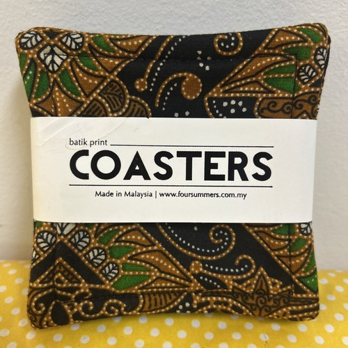 New Batik Print Cloth Fabric Coasters Set Of 4 Brown Gold Green 4”x4 ...