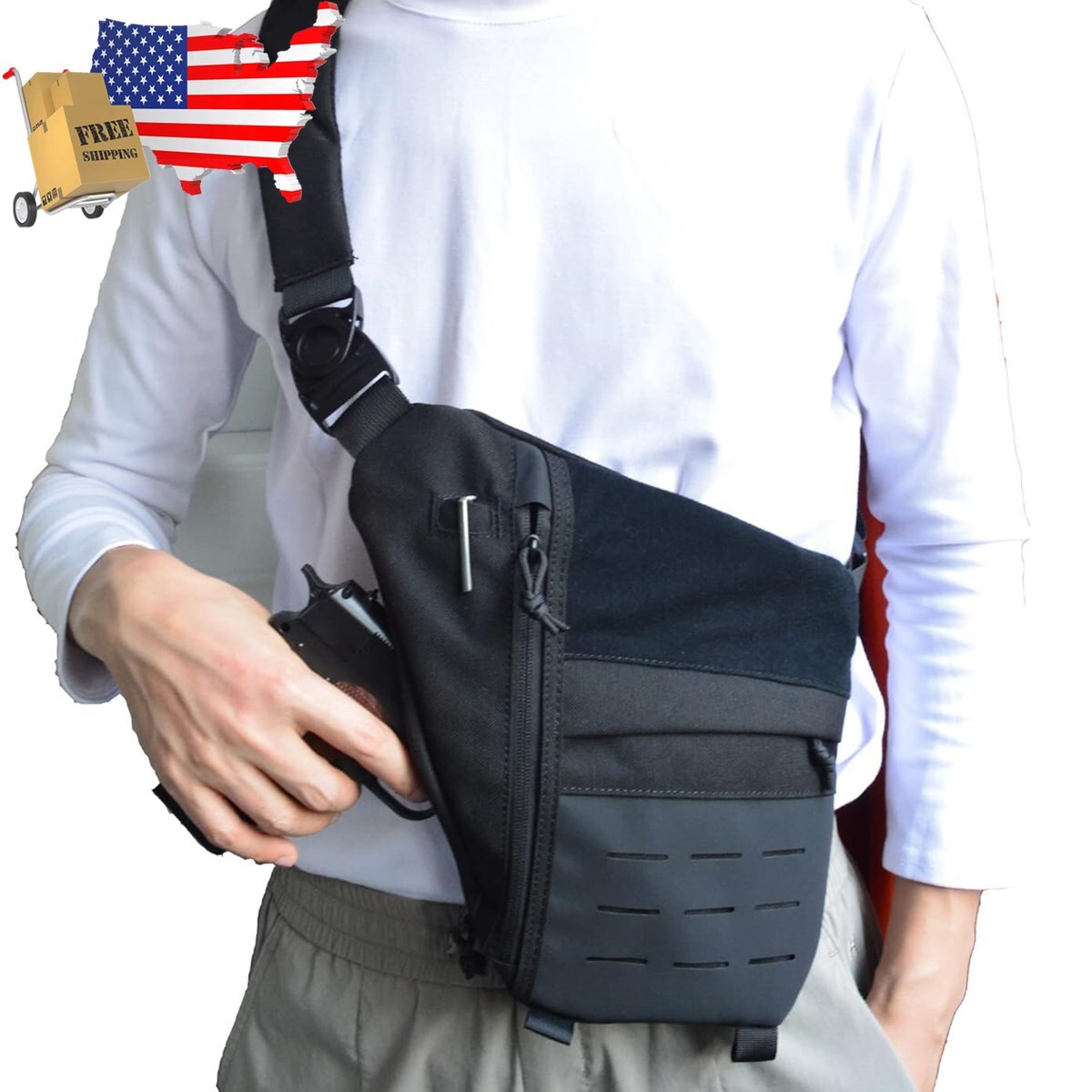 Tactical Crossbody Sling Bag f/ Men Conceal Carry Gun Bag Shoulder ...