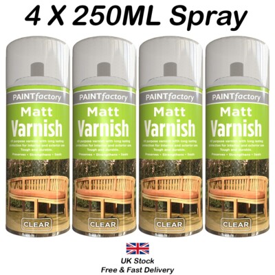 4 X All Purpose Clear Matt Varnish Spray Exterior Interior Aerosol Can ...
