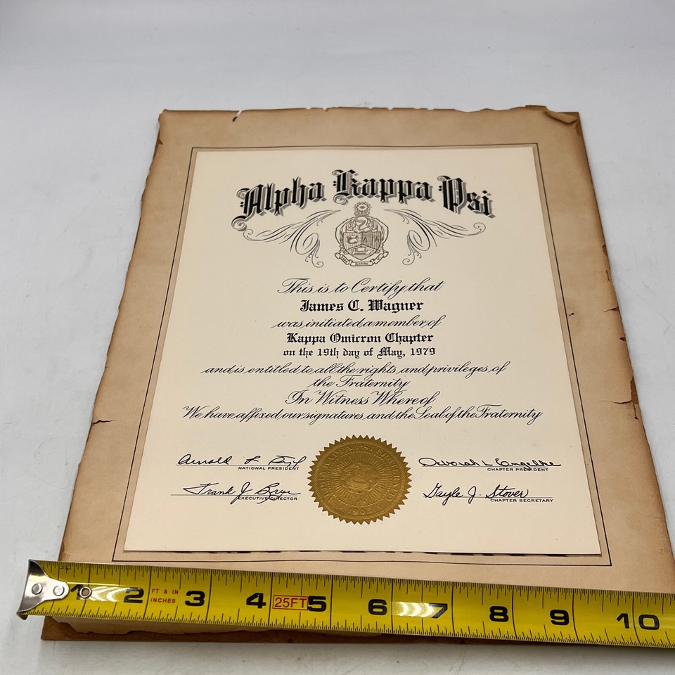 Vintage ALPHA KAPPA PSI Fraternity Membership Certificate Initiation ...
