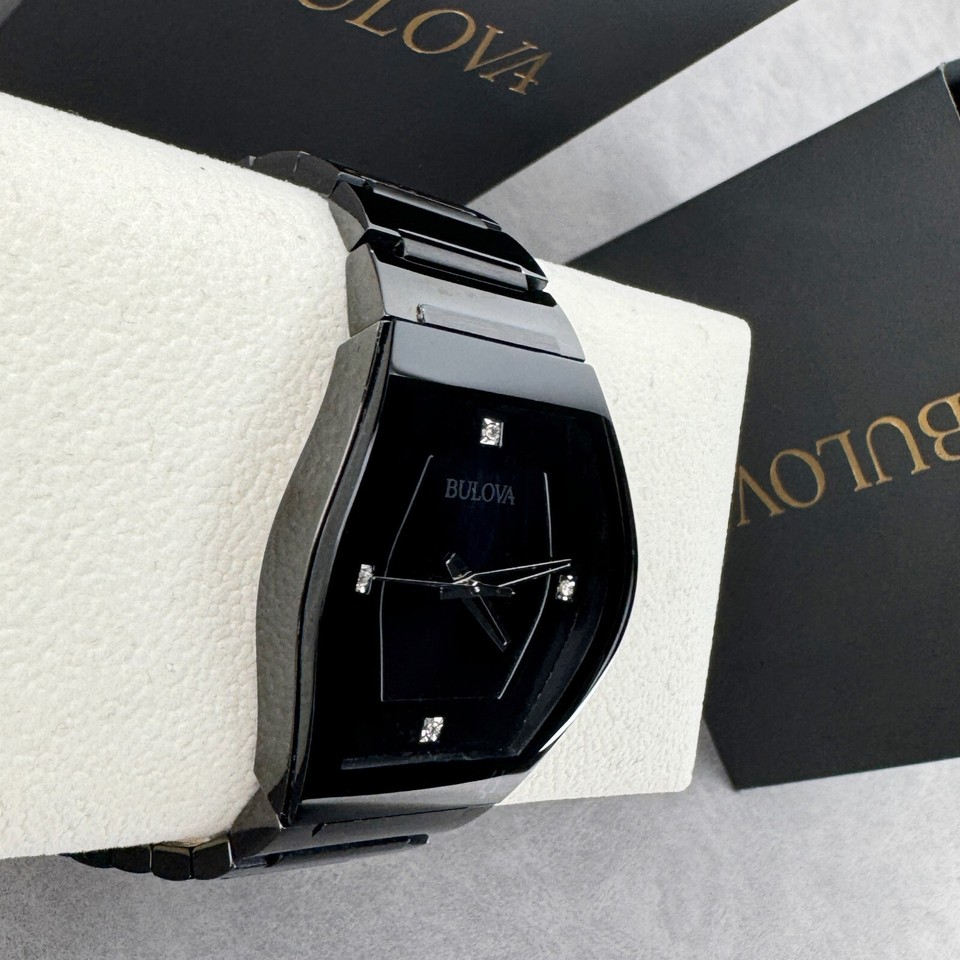 Bulova Men's Gemini Stainless Steel Black Dial 40mm Watch 98D177 | eBay