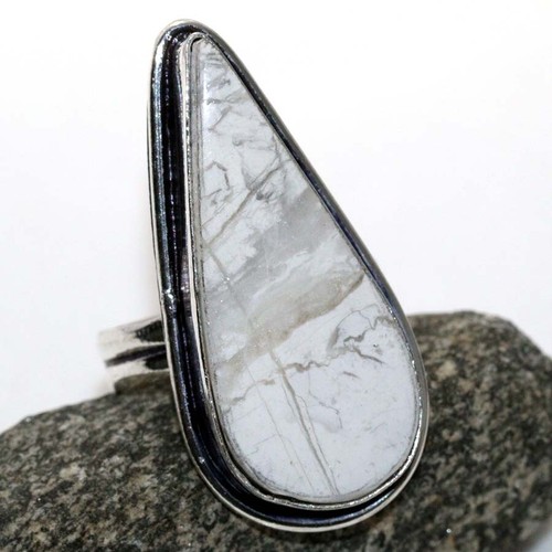 925 Silver Plated Howlite Ethnic Ring Handmade Gemstone Jewelry Size US ...