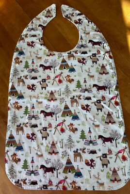 HANDMADE XXL ADULT BIB - SPECIAL NEEDS RUSTIC ANIMALS PATTERN ...