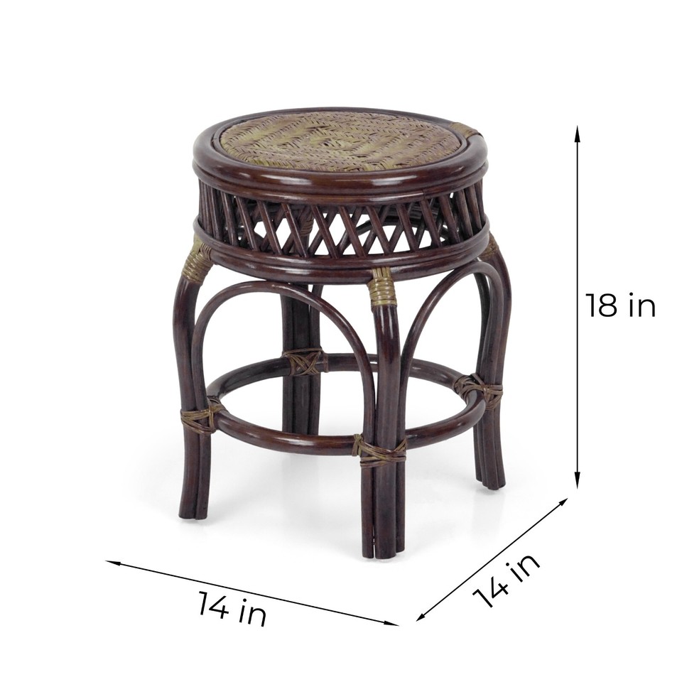 Handmade Round Stool Ginger ECO Natural Rattan Wicker Plant Stand, Dark ...