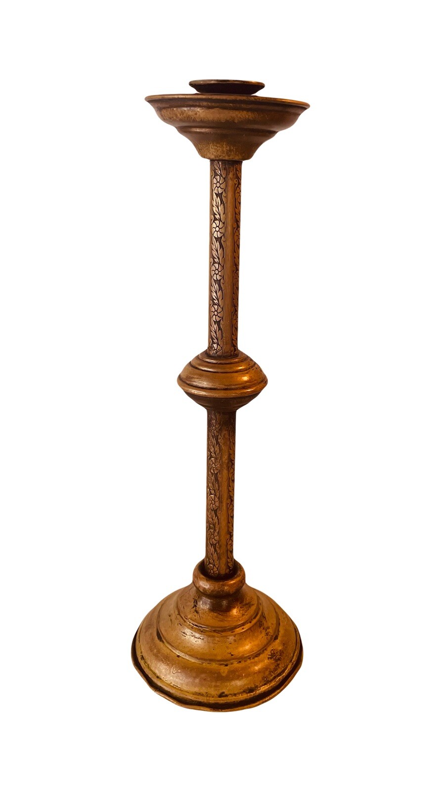 Antique 14-1/2" Brass Altar Candlestick Altar Mass 19th Century Floral ...