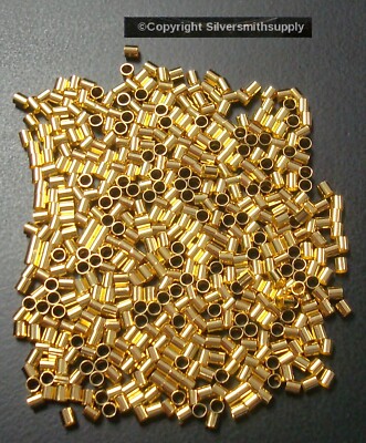 300 Large Crimp beads gold plated 2.5x2mm tube crimp beads attach ...