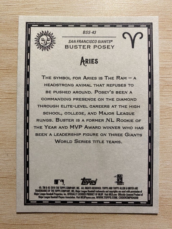 2019 Topps Allen and Ginter Baseball Star Signs Insert #BSS-43 Buster ...