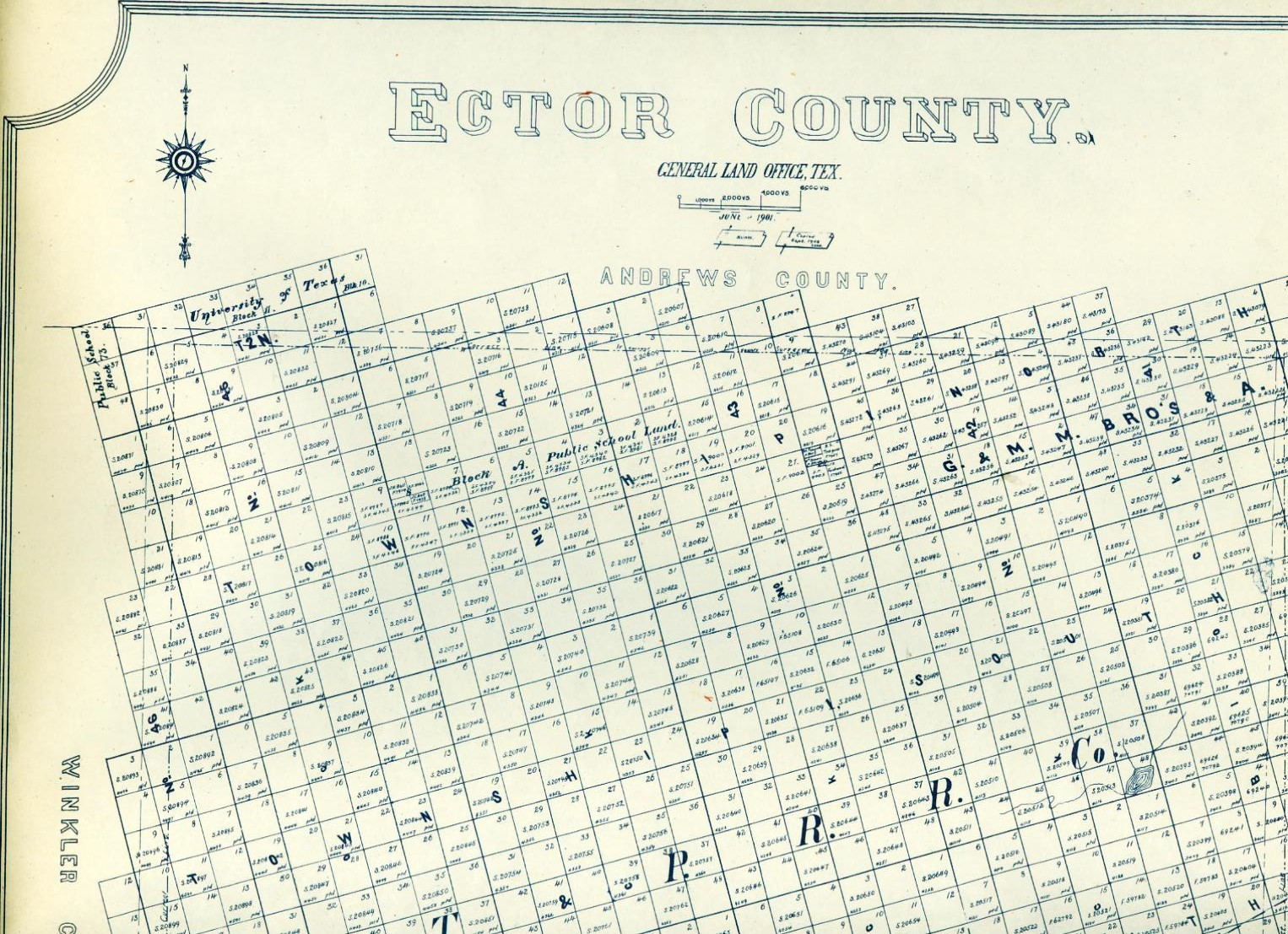 Old Ector County Texas Land Office Owner Map Odessa Goldsmith Penwell ...