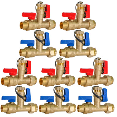 Midline Valve Hot and Cold Isolation Valves, Brass, SWT (5 Red+ 5 Blue ...