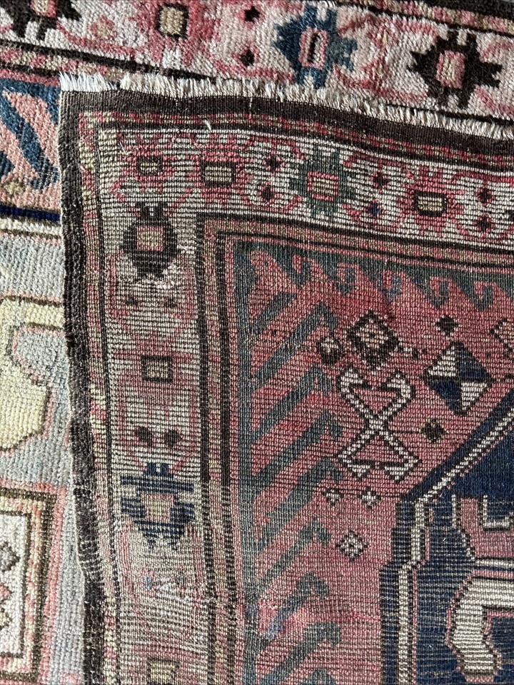 Antique Armenian Pink Blue Ivory Sea Foam Cloudband Karabakh Rug Wool 4 ...