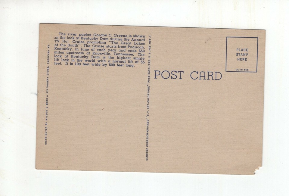 Vintage Post Card - The Gordon C Greene in Kentucky Dam's Mammoth Lock ...