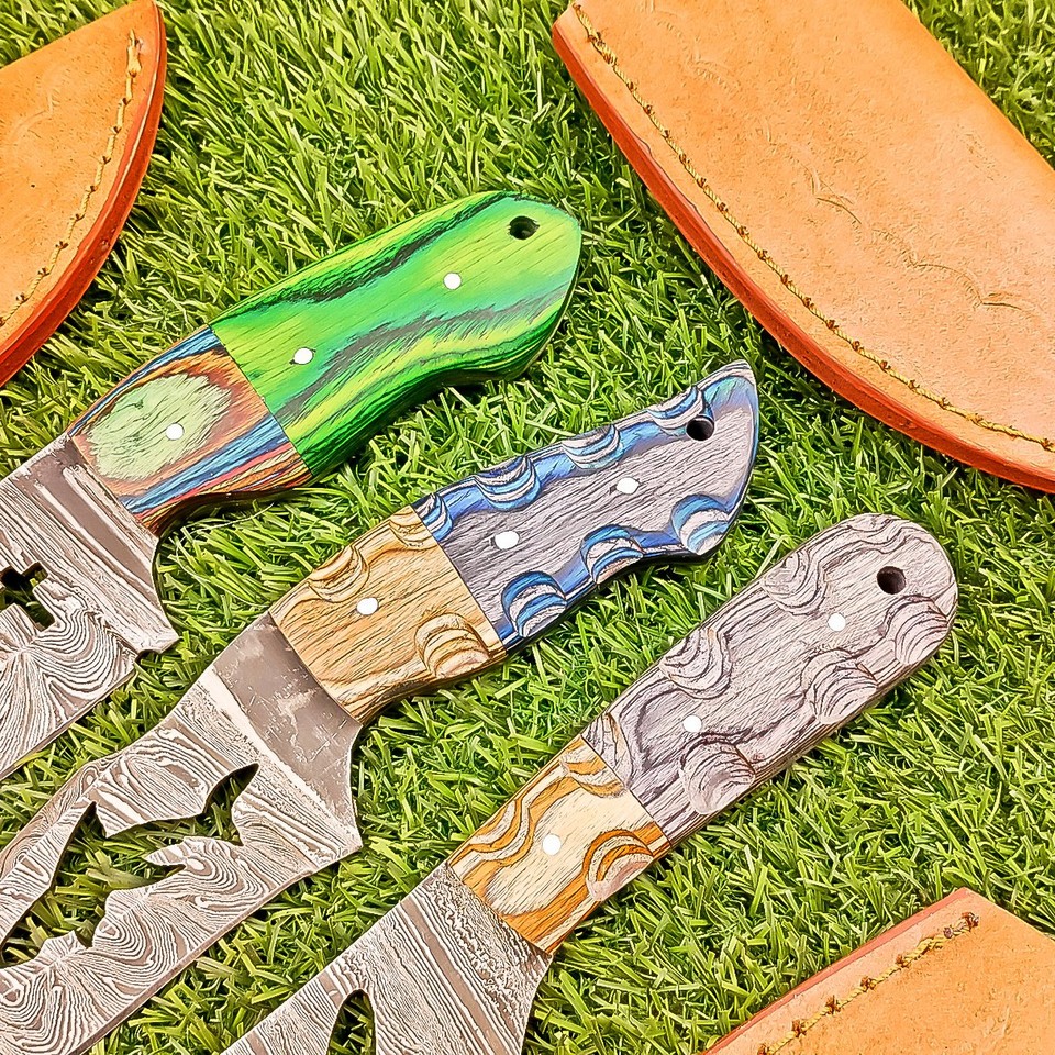 LOT OF 3 PCS CUSTOM Handmade DAMASCUS steel Skinner knives Mix Hunting ...
