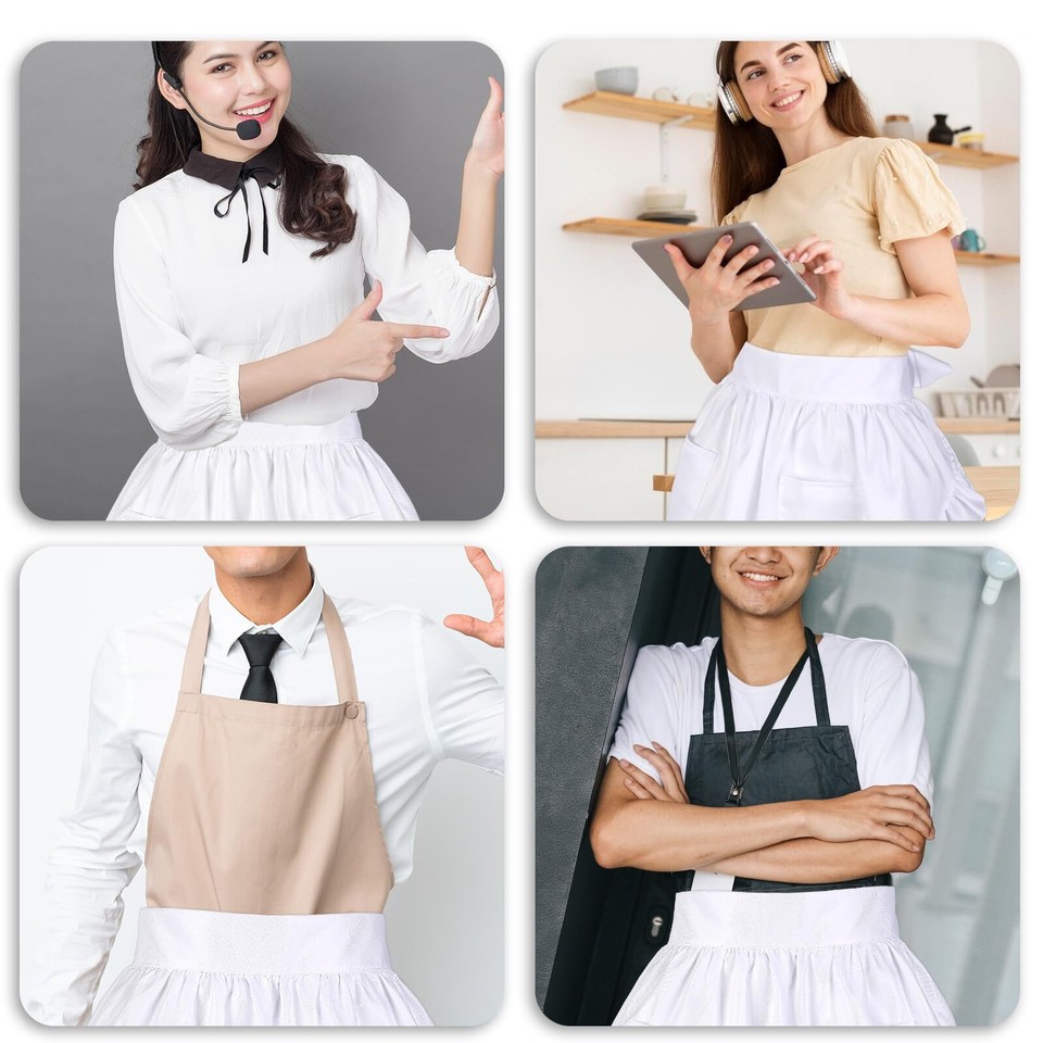 Waist Apron with Pockets White Half Apron Maid Apron Cooking Aprons for ...