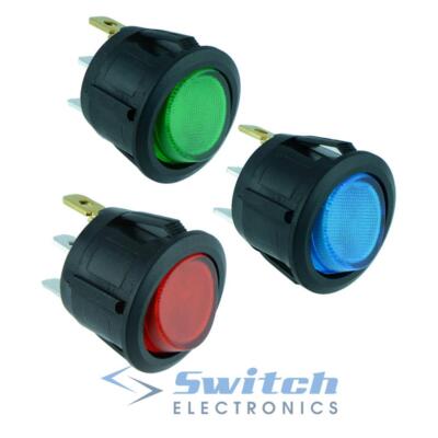Red Blue Green illuminated Round Circular Rocker Switches SPST 12V 20A ...