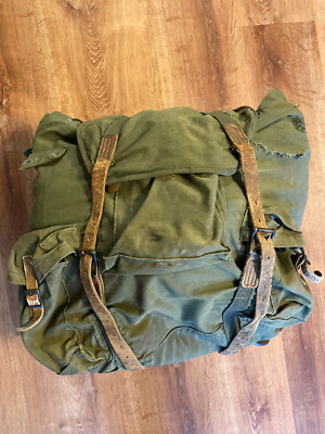 Vintage Army Rucksack Type 1 Green Canvas Framed Backpack Soft Leather ...