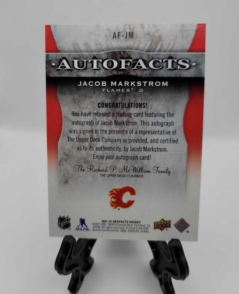 2021-22 Artifacts Autofacts AUTOGRAPH #AFJM Jacob Markstrom Flames ...
