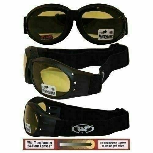 Padded Motorcycle Riding Goggles-TRANSITION PHOTOCHROMIC LENS (Yellow ...