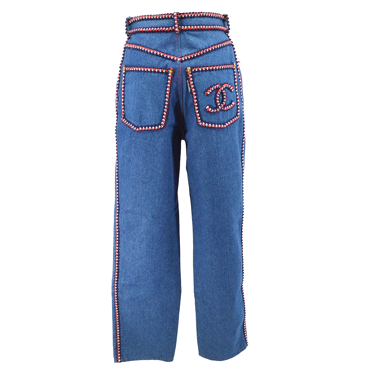 CHANEL 02226 #36 CC Logos Long Denim Pants Blue Cotto… - Gem
