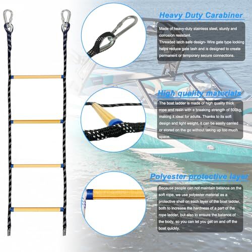 Boat Rope Ladder - Heavy Duty Polyester Line Marine Climbing Rope for ...