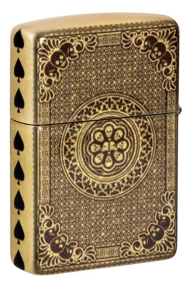 Zippo Ace of Skulls Design Tumbled Brass 540 Fusion Windproof Pocket ...