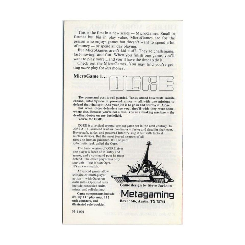 Metagaming MicroGames MicroGame #1 - OGRE (2nd Ed, 2nd) Bag VG+ | eBay