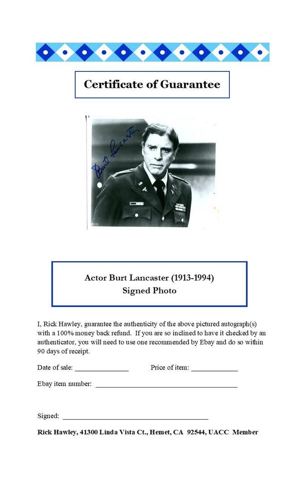 Burt Lancaster Autograph Actor From Here To Eternity Local Hero Signed ...