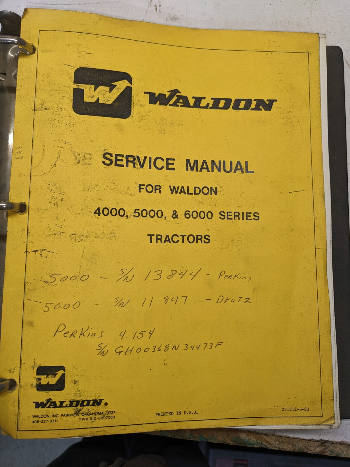WALDON 4000 5000 6000 TRACTORS SERIES SERVICE MANUAL REPAIR 1983 LOADER ...