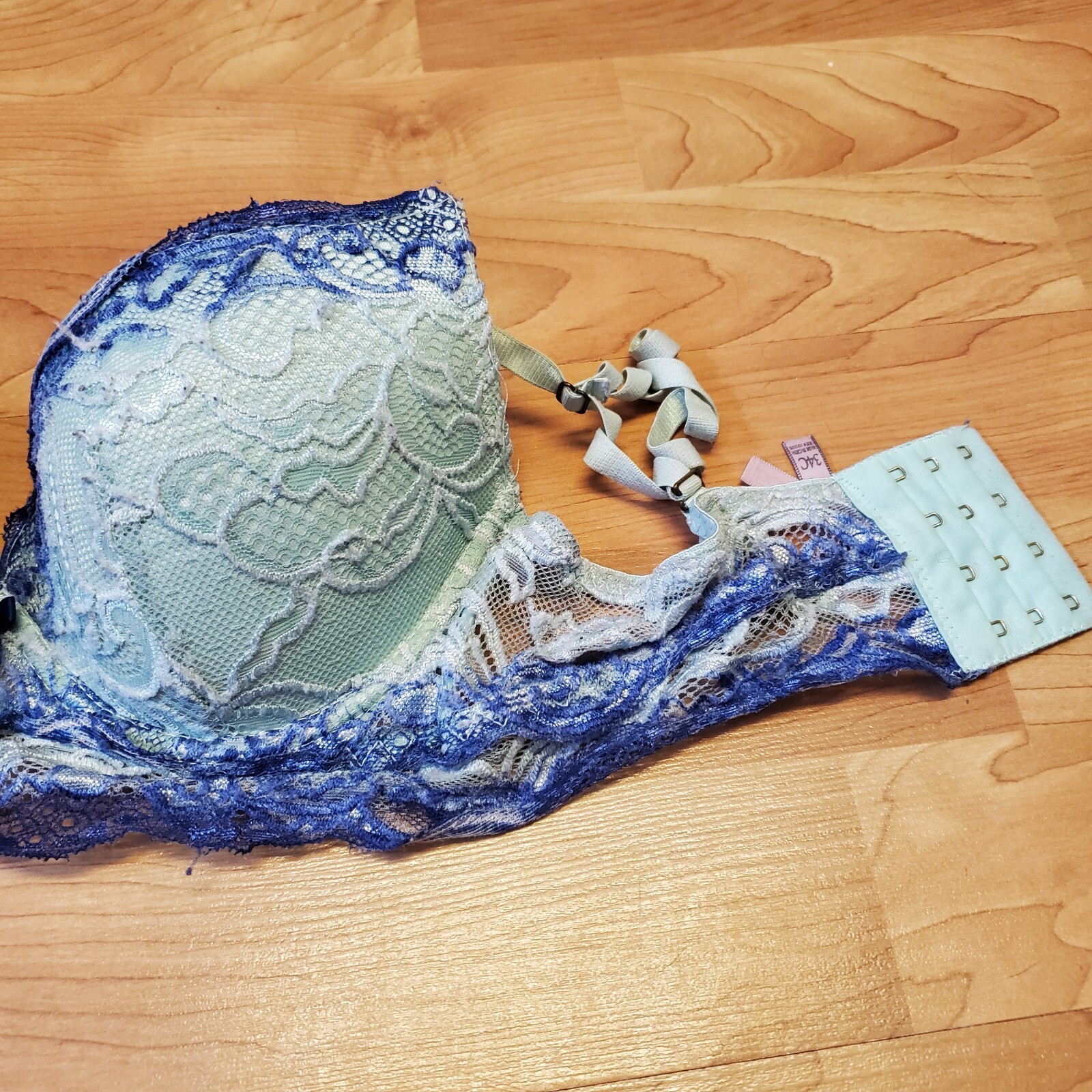 Body Frosting Blue Lace/Mesh Corset Bra Size 34C - Gem