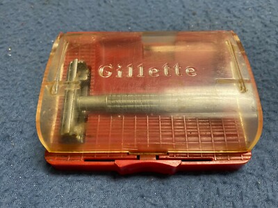 VINTAGE GILLETTE RAZOR WITH ORIGINAL RED CASE MADE IN USA BLADE ...