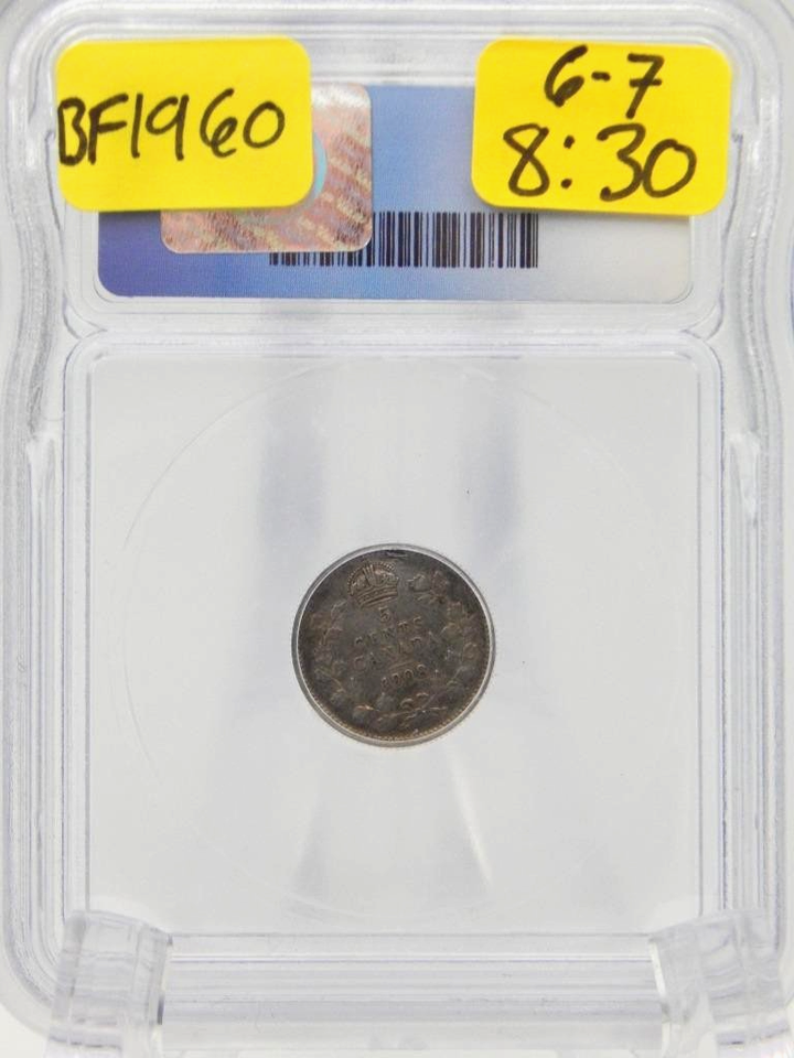 1908 Canada 5 Cent Coin - Nickel - ICG Graded VF30 Details Small 8 ...
