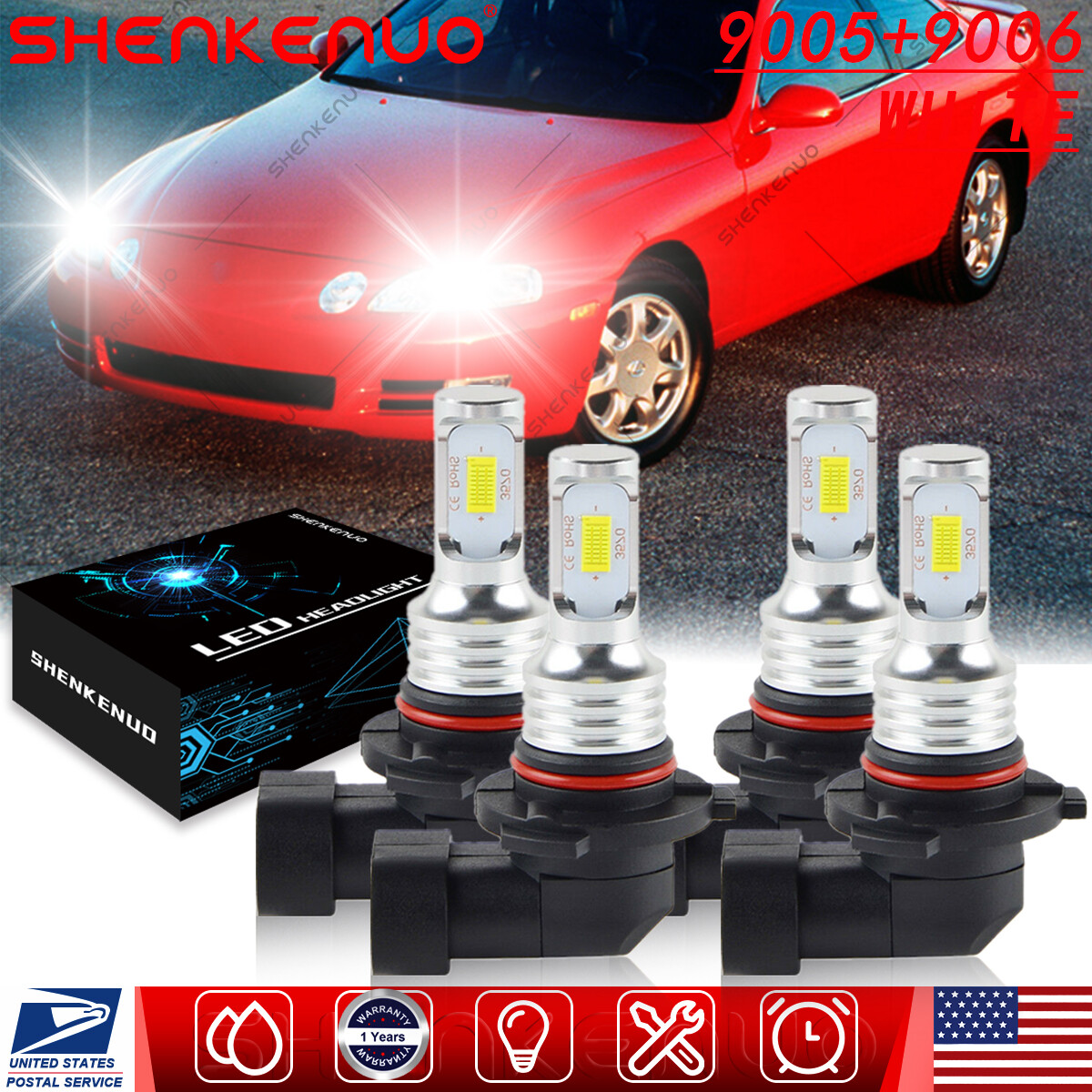 For Lexus SC300 1992-2000 4PCS 9005+9006 LED Headlight Bulbs High Low ...