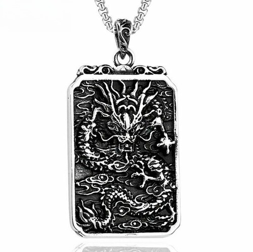 Cool Mens Heavy Stainless Steel Chinese Dragon Pendant Necklace Chain ...