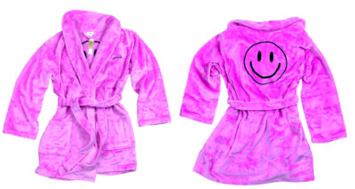 VICTORIAS SECRET PINK COZY SHORT PLUSH BATH ROBE POCKETS SMILEY FACE M ...